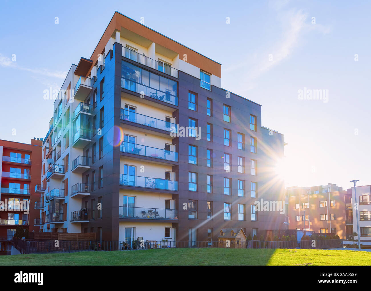 Residential Apartment house facade architecture with outdoor facilities ...