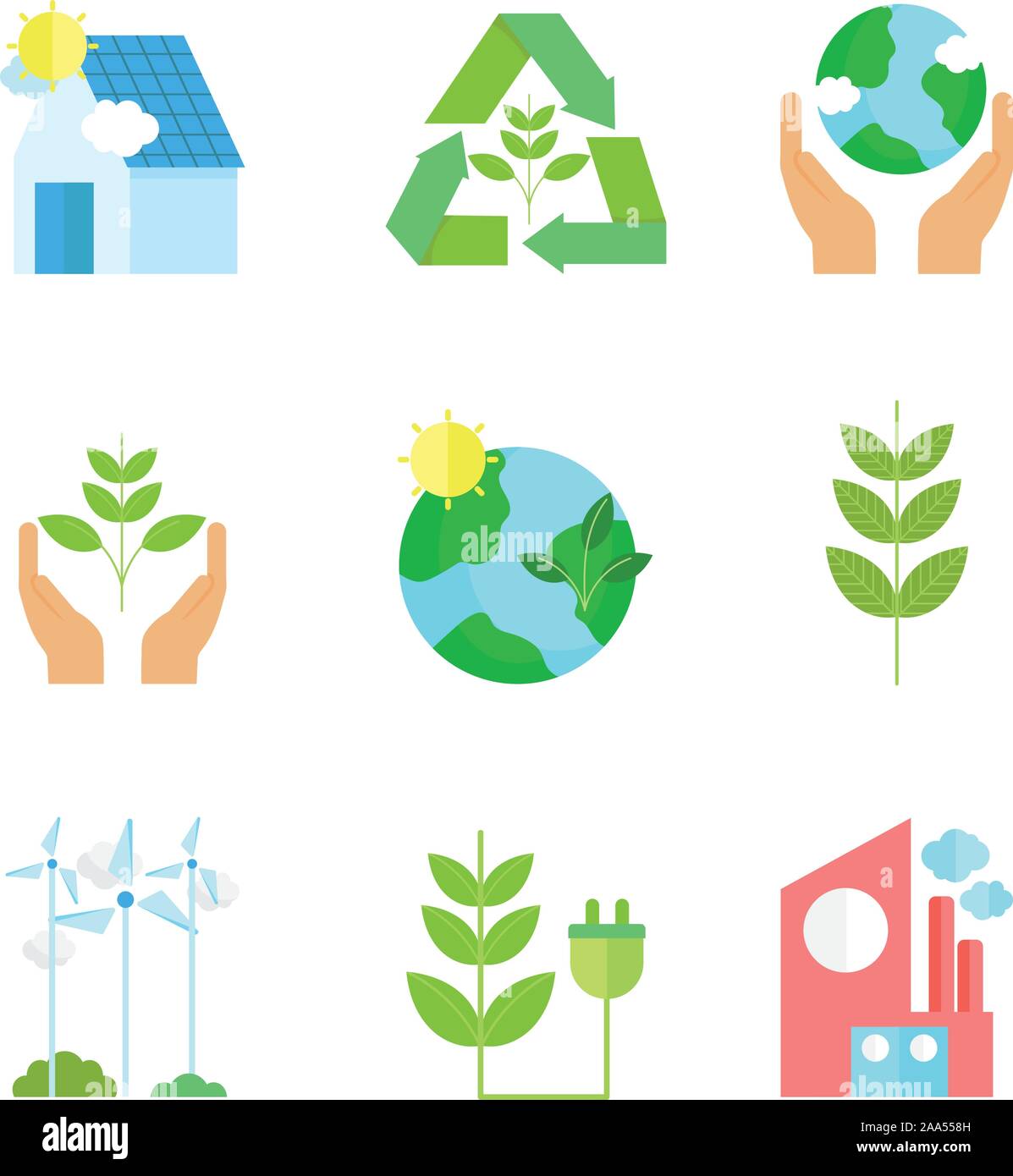 Ecology Renewable Environment Recycle Icons Collection Vector