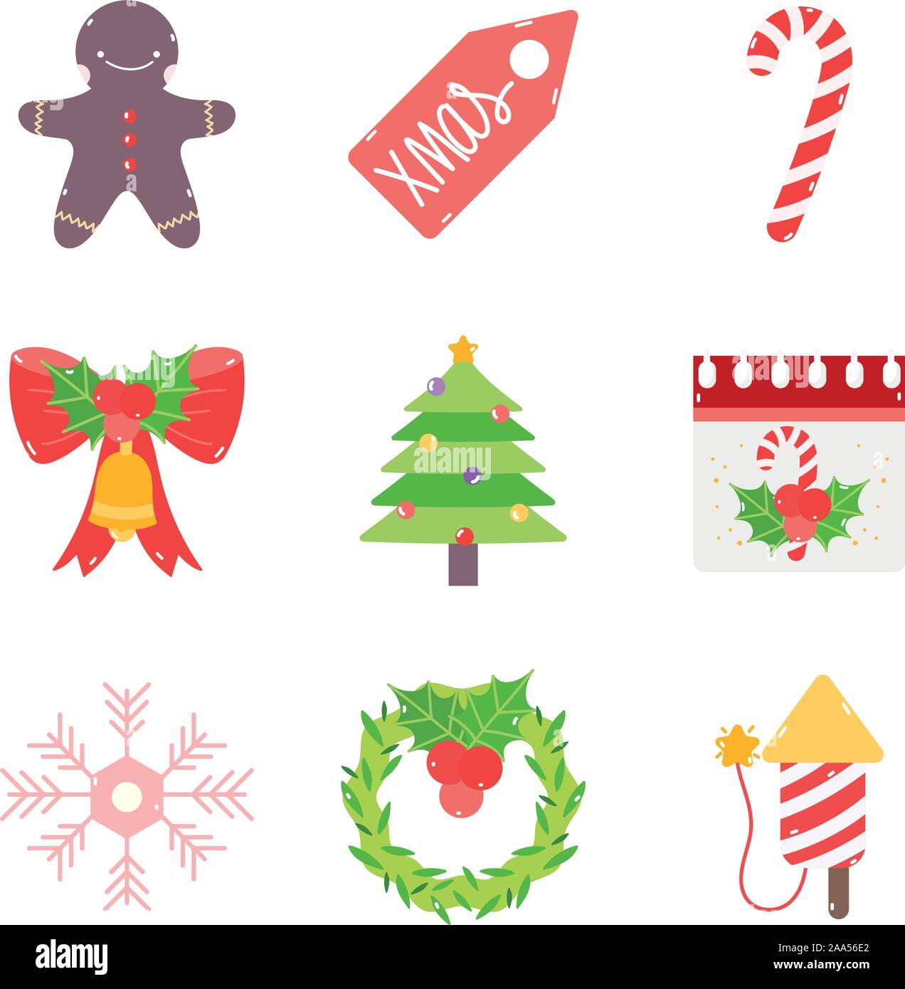 merry christmas decoration ornament icons set vector illustration Stock ...