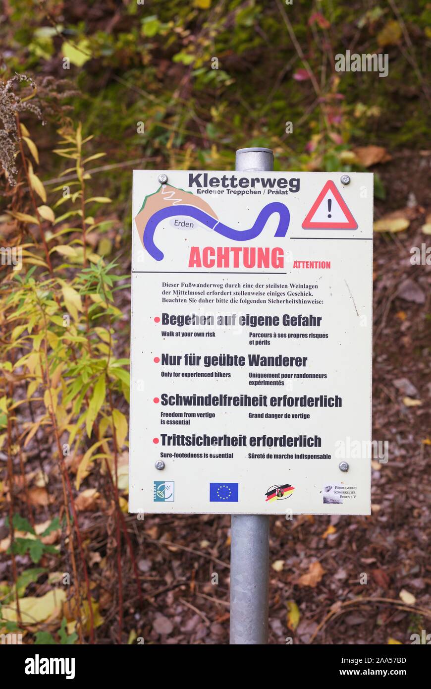 German warning sign for hikers Stock Photo - Alamy