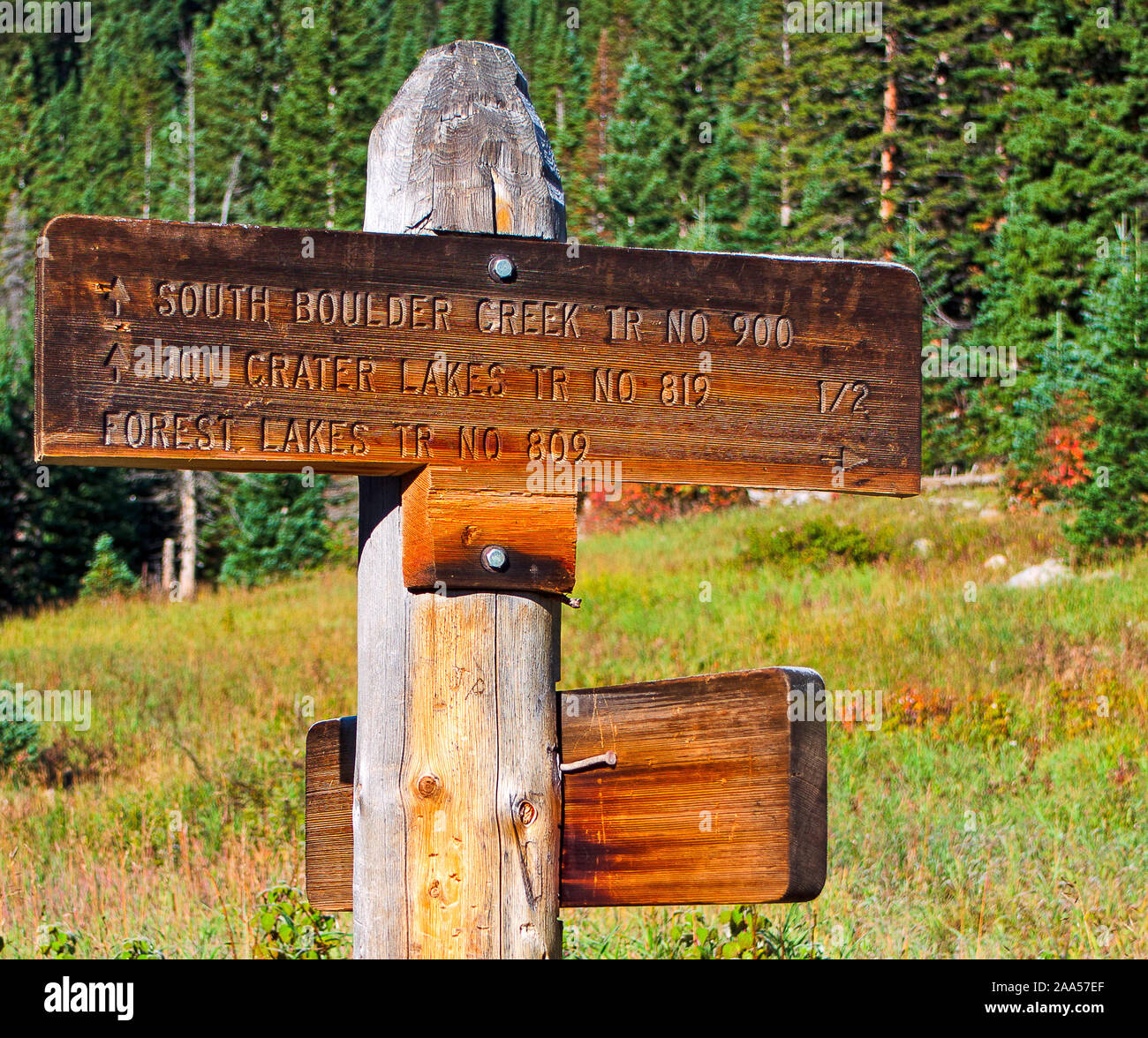Hiking Trail Directional Sign in Colorado Rocky Mountains Stock Photo ...