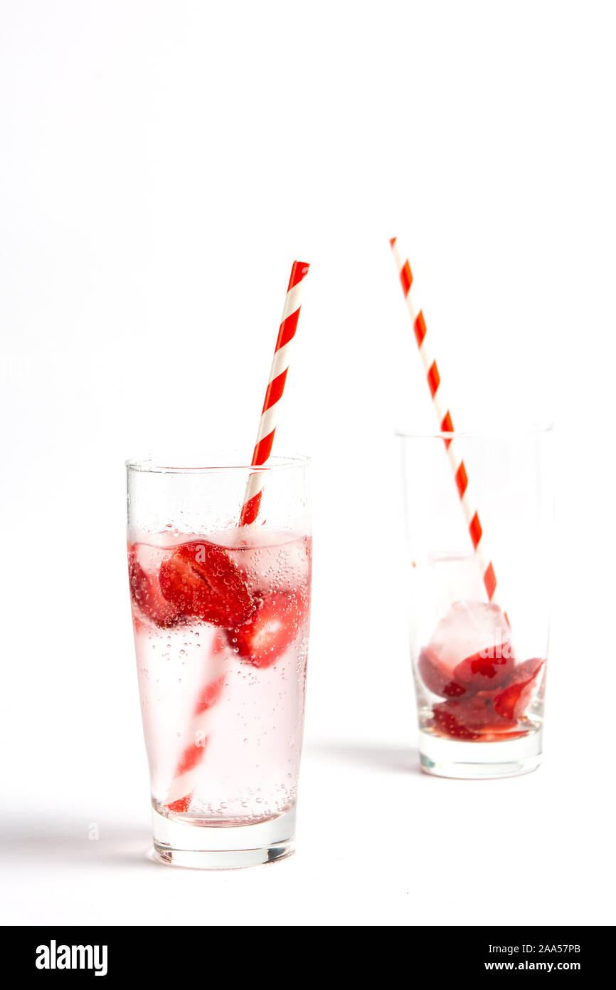 strawberry taste water with fruit on white background isolated Stock ...
