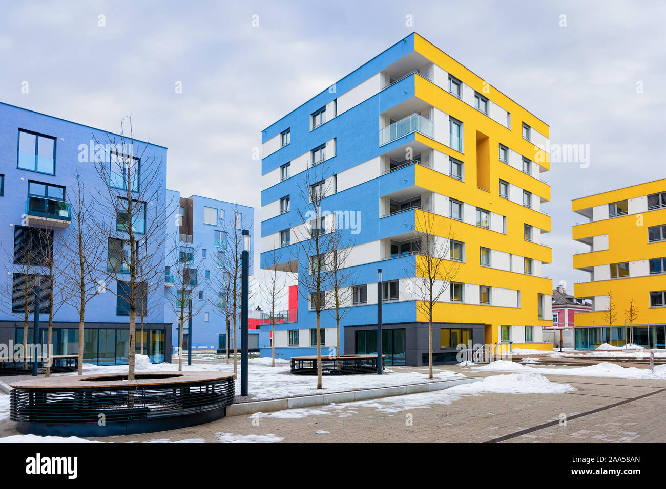 Apartment complex apartment building apartment block yellow hi-res ...