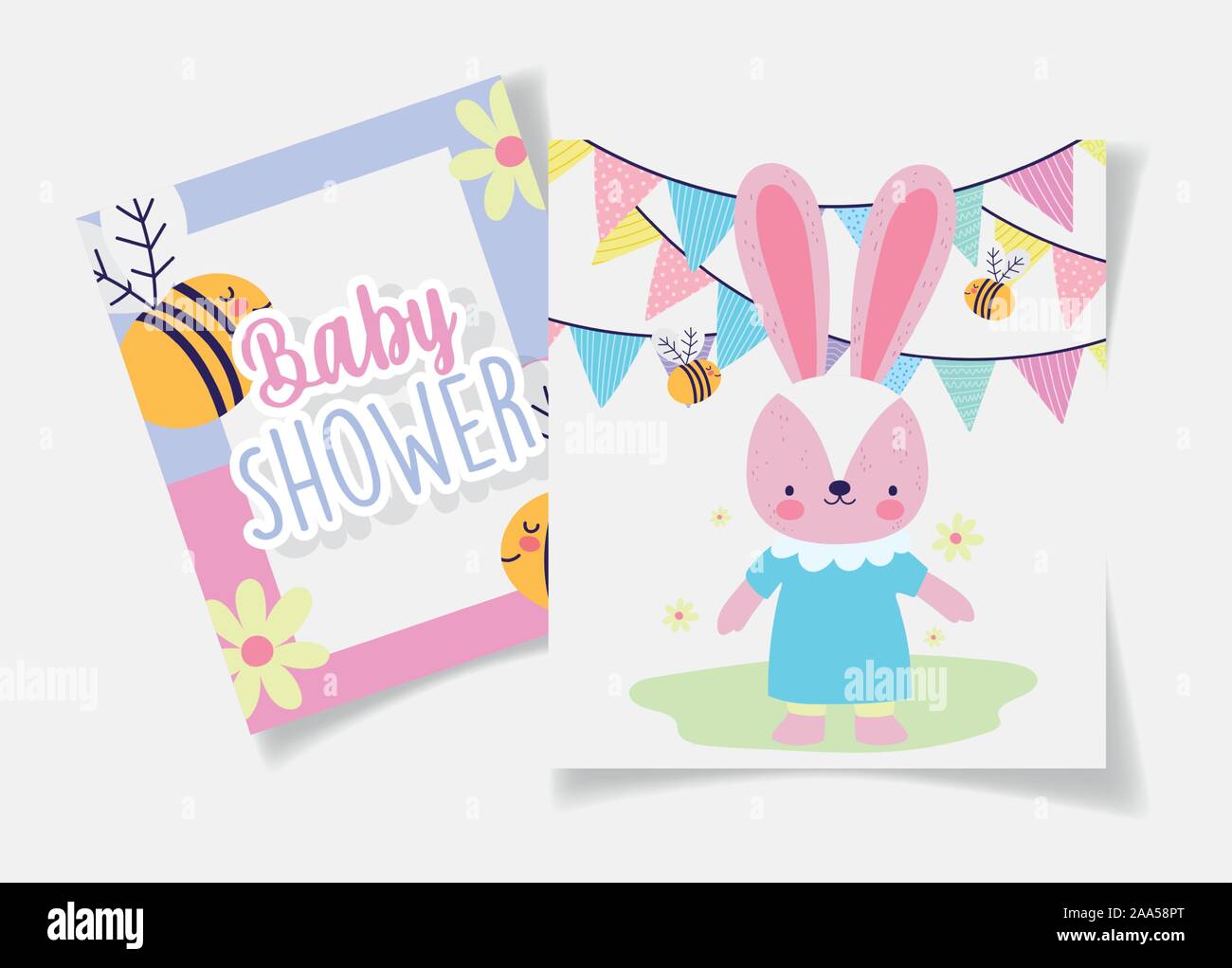 female rabbit with dress bees garland baby shower card vector ...