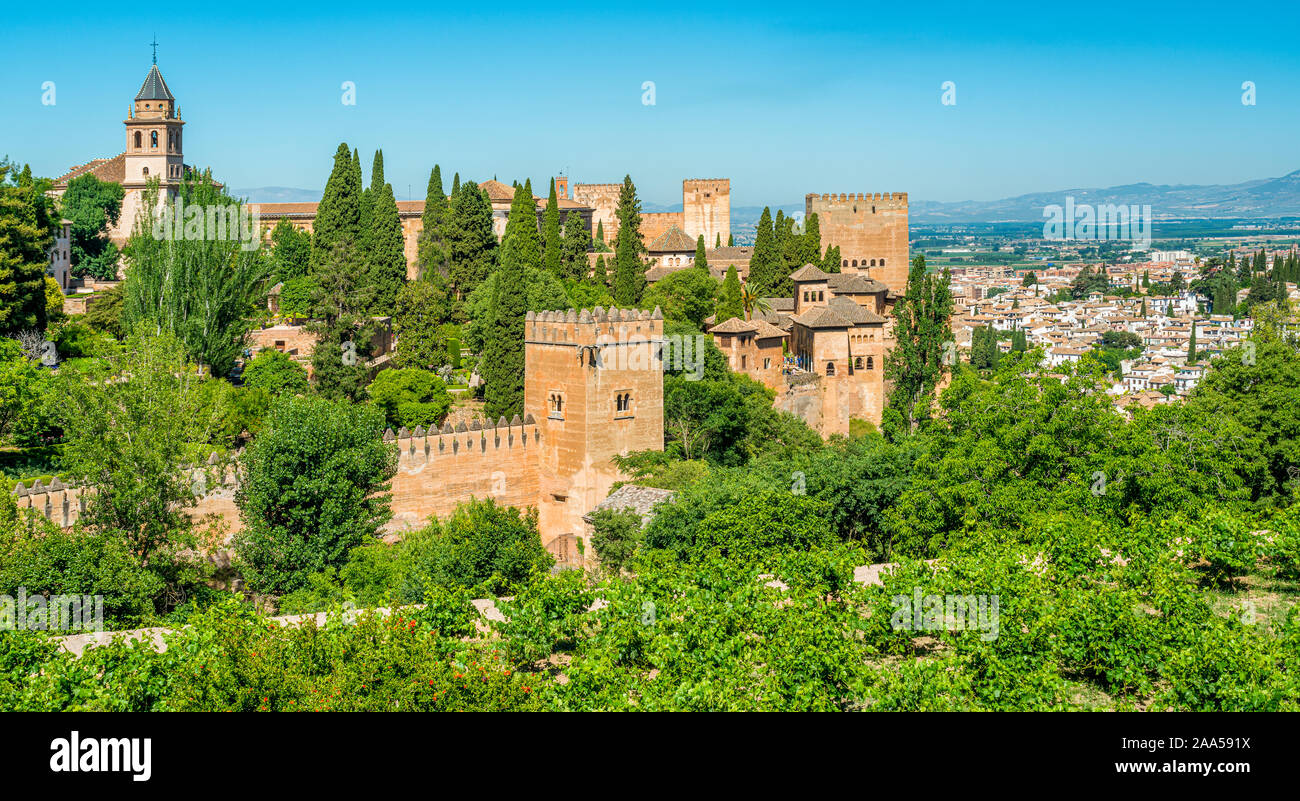Panoramic sight with the Alhambra Palace and the Albaicin district in ...