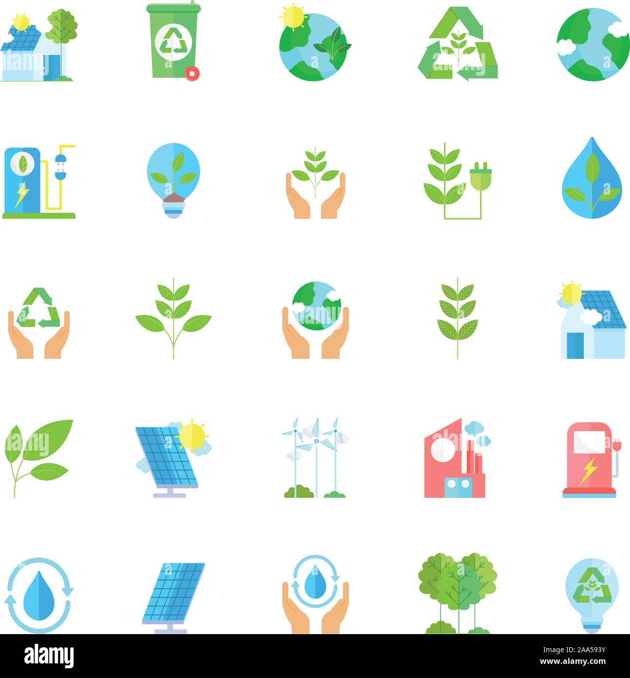 Ecology Renewable Environment Recycle Icons Collection Vector