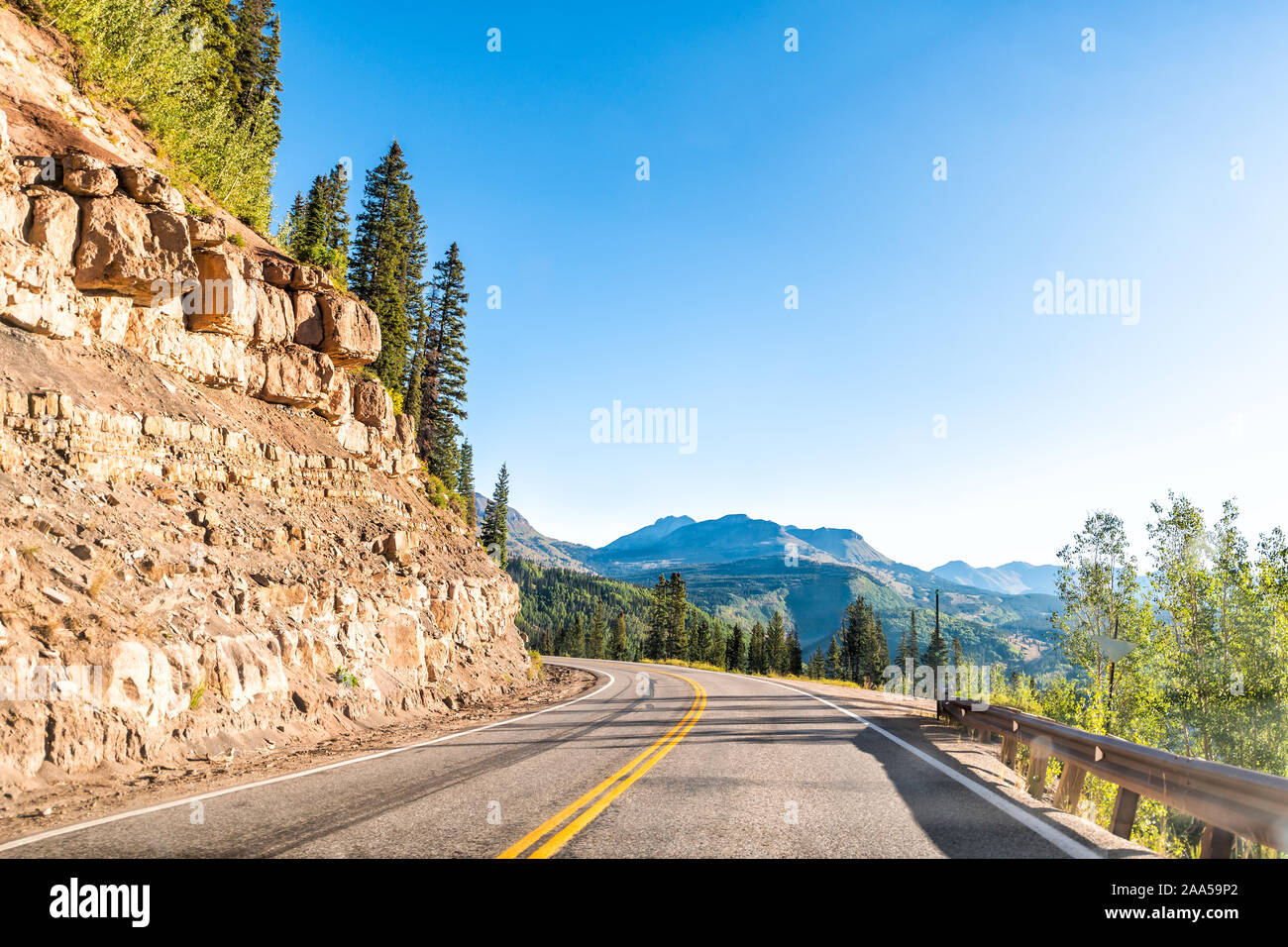 Colorado Million Dollar Highway 550 scenic road wide angle view with ...