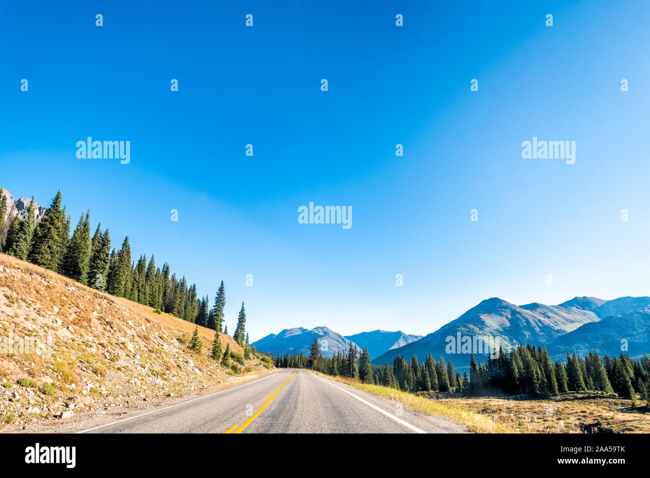 Colorado highway scenic road 550 wide angle view of San Juan rocky ...