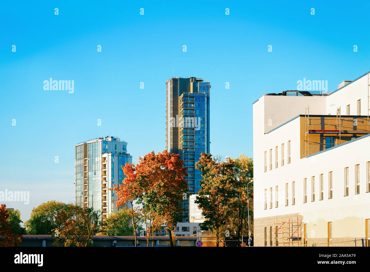 Corporate business office skyscraper in street Vilnius in Lithuania ...