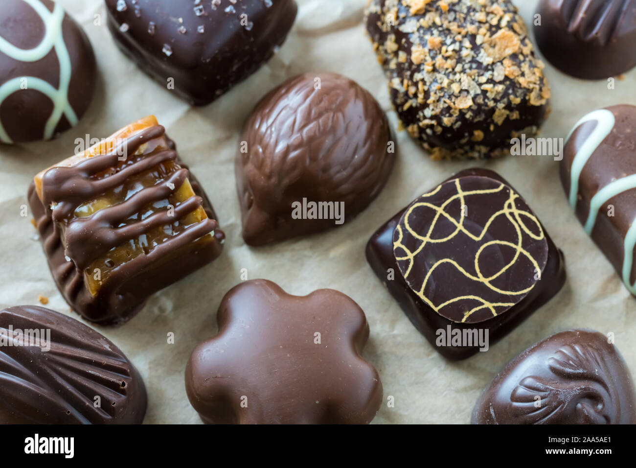 An assortment of decorated chocolates Stock Photo - Alamy