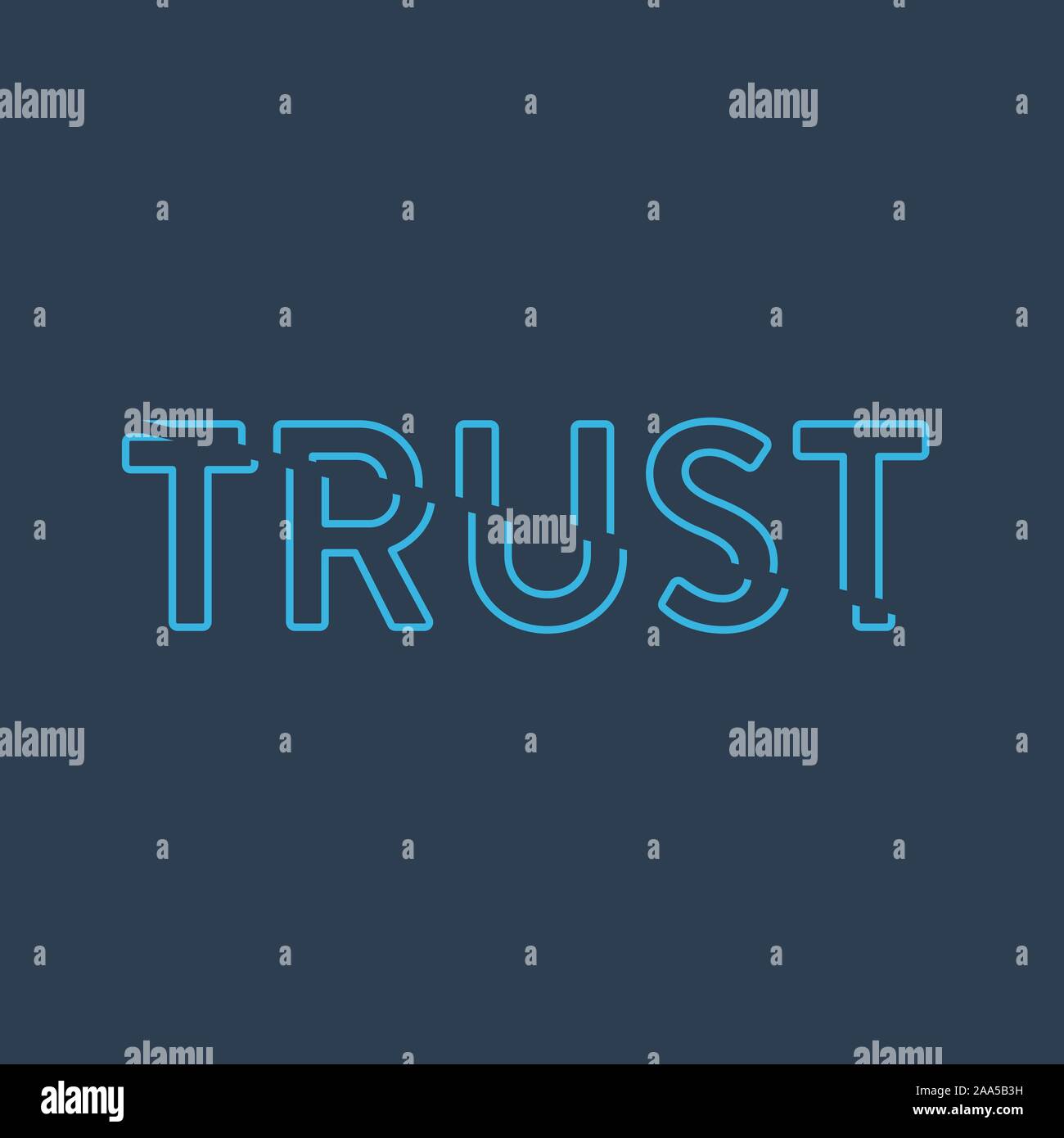 Trust Linear diagonally Cutted word. Breaking the trust typography ...