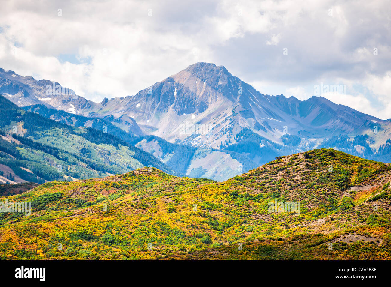 Aspen, Colorado with rocky mountains Capitol peak and vibrant color of ...