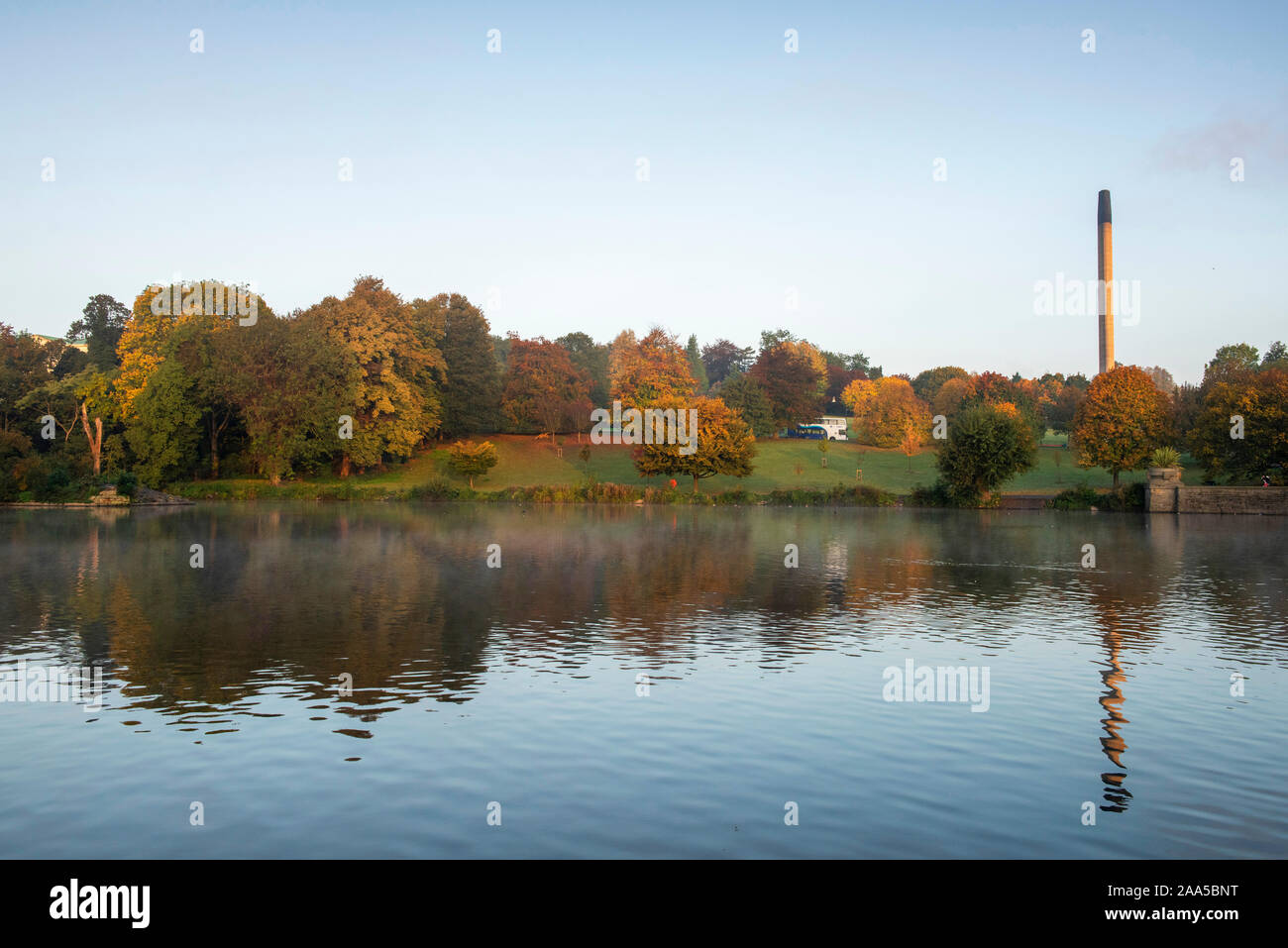 Autumn morning reflections at Highfields Park, Nottingham England UK ...