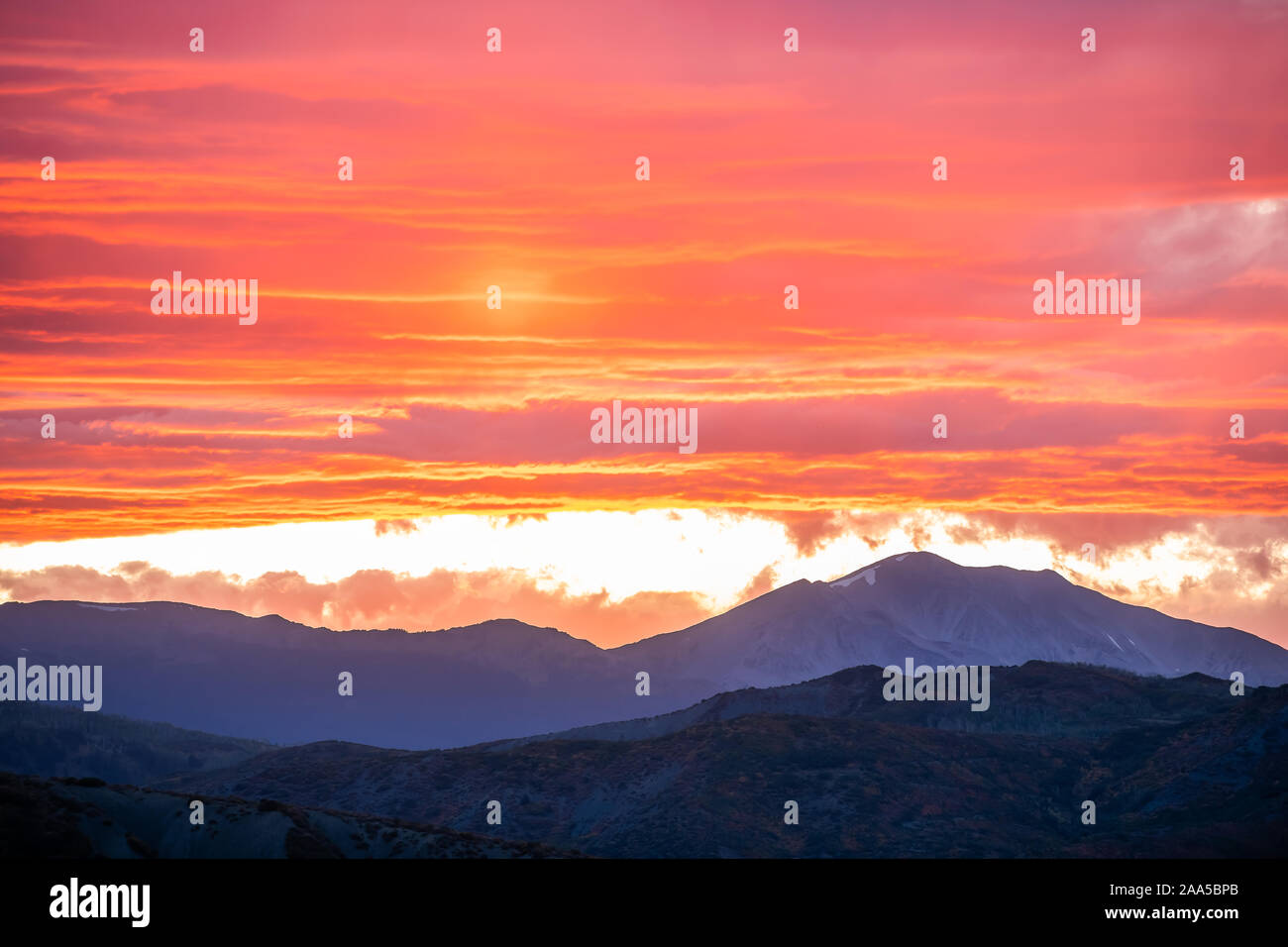 Aspen, Colorado rocky mountains vibrant vivid colorful red sunset ...