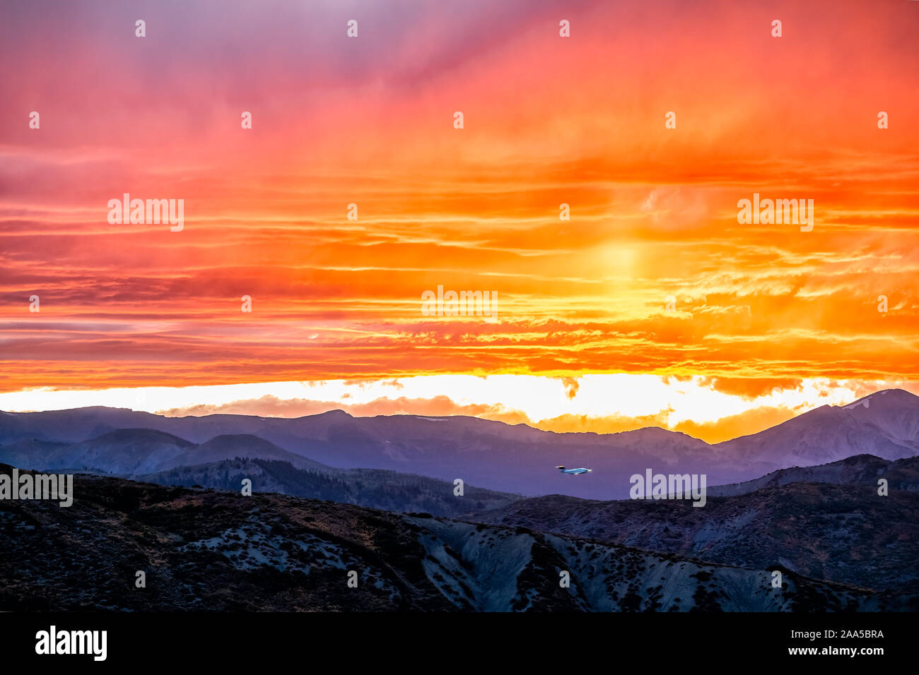Aspen, Colorado rocky mountains vibrant vivid colorful sunset orange ...