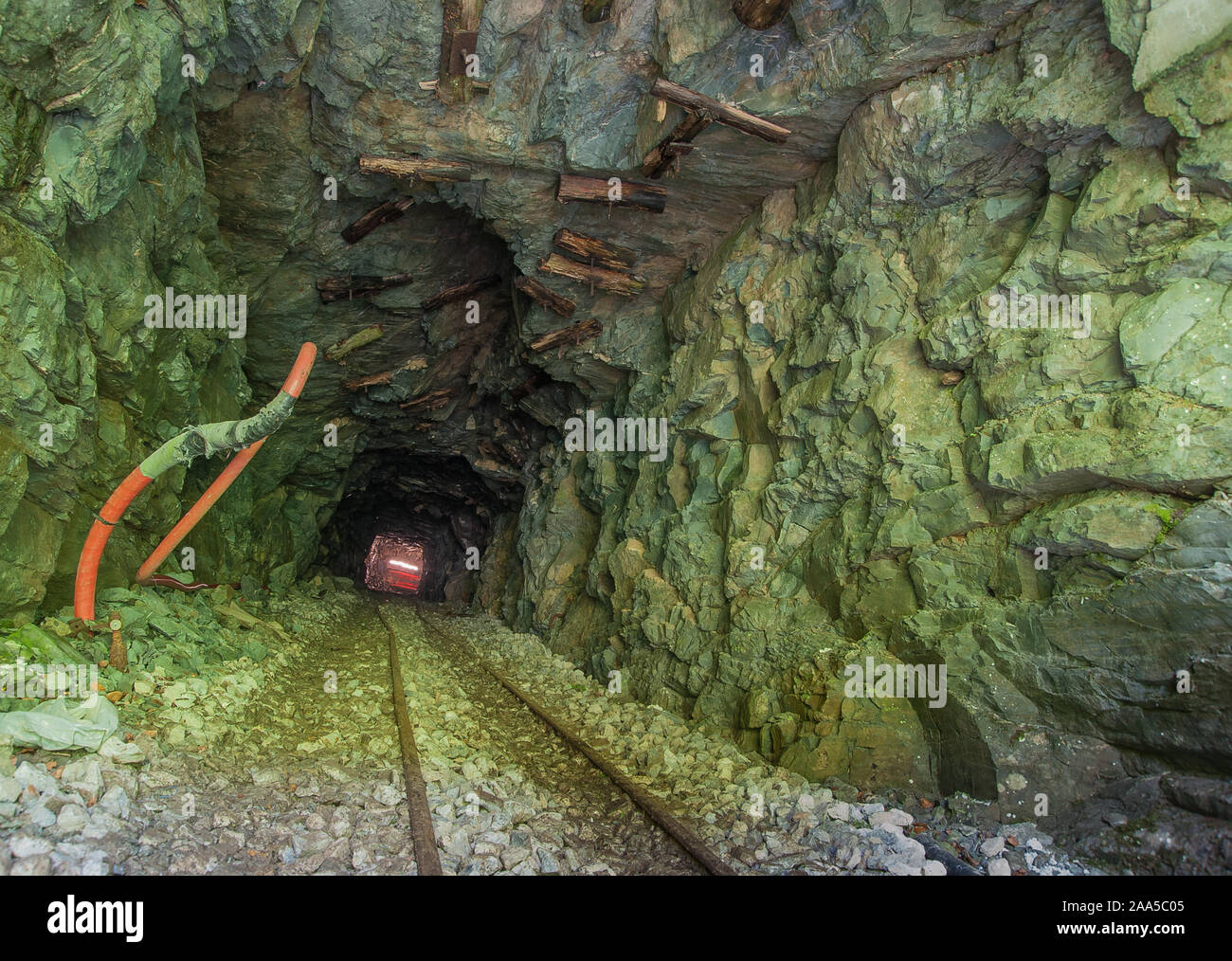 abandoned mine with transporter cart Stock Photo - Alamy