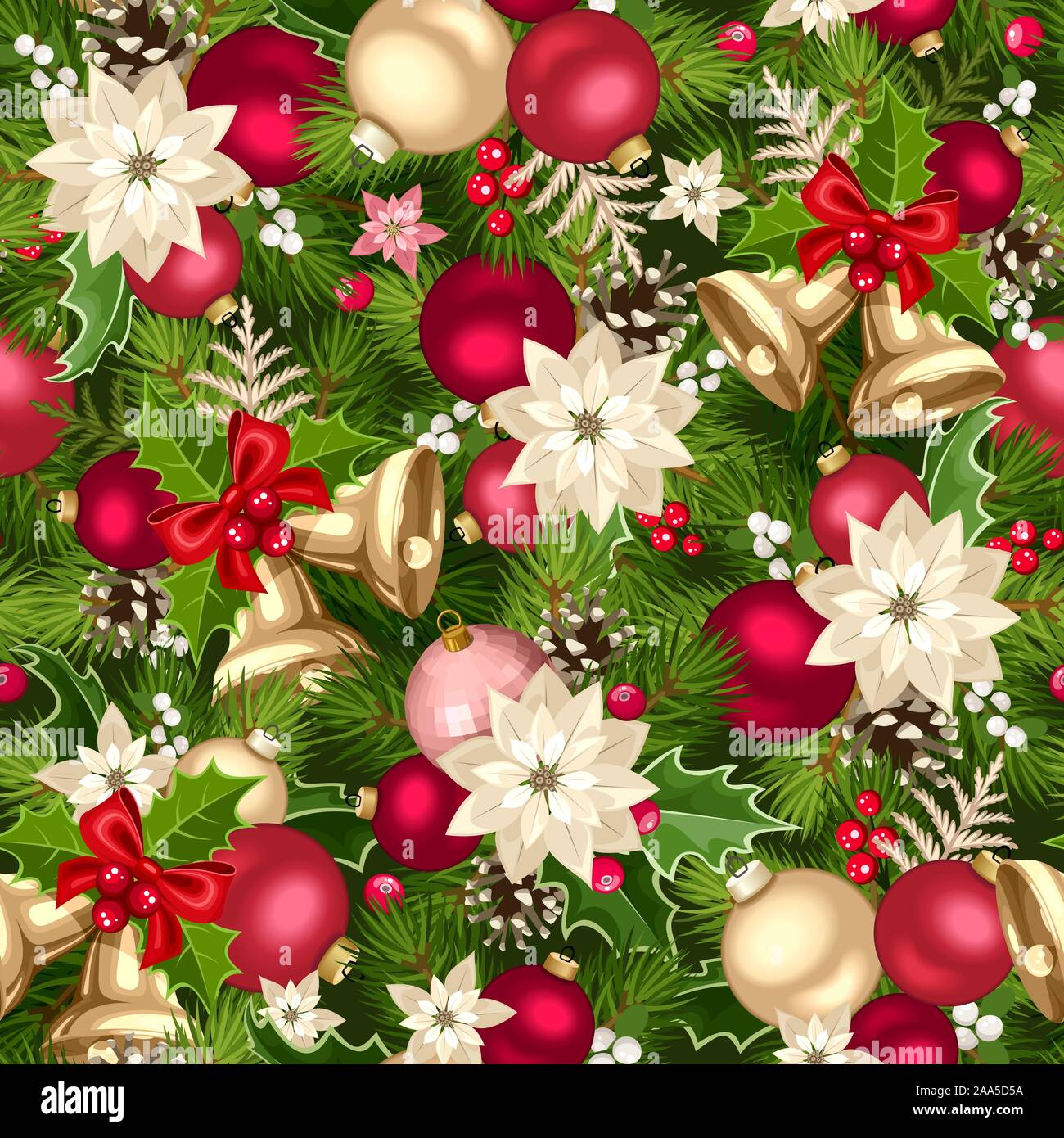 Vector Christmas seamless background with red, pink and gold ...