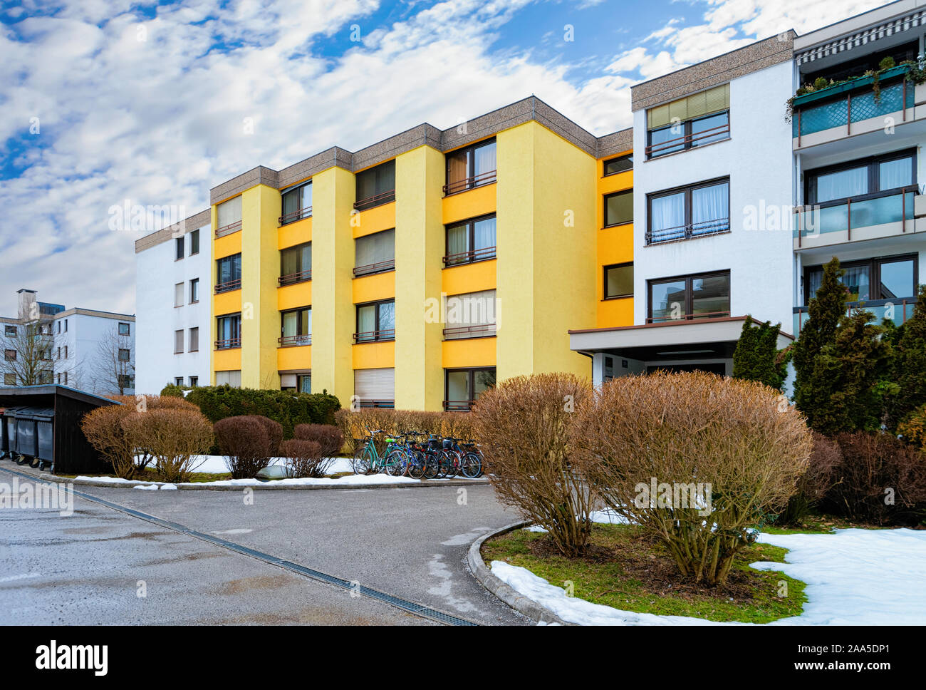 Apartment complex apartment building apartment block yellow hi-res ...