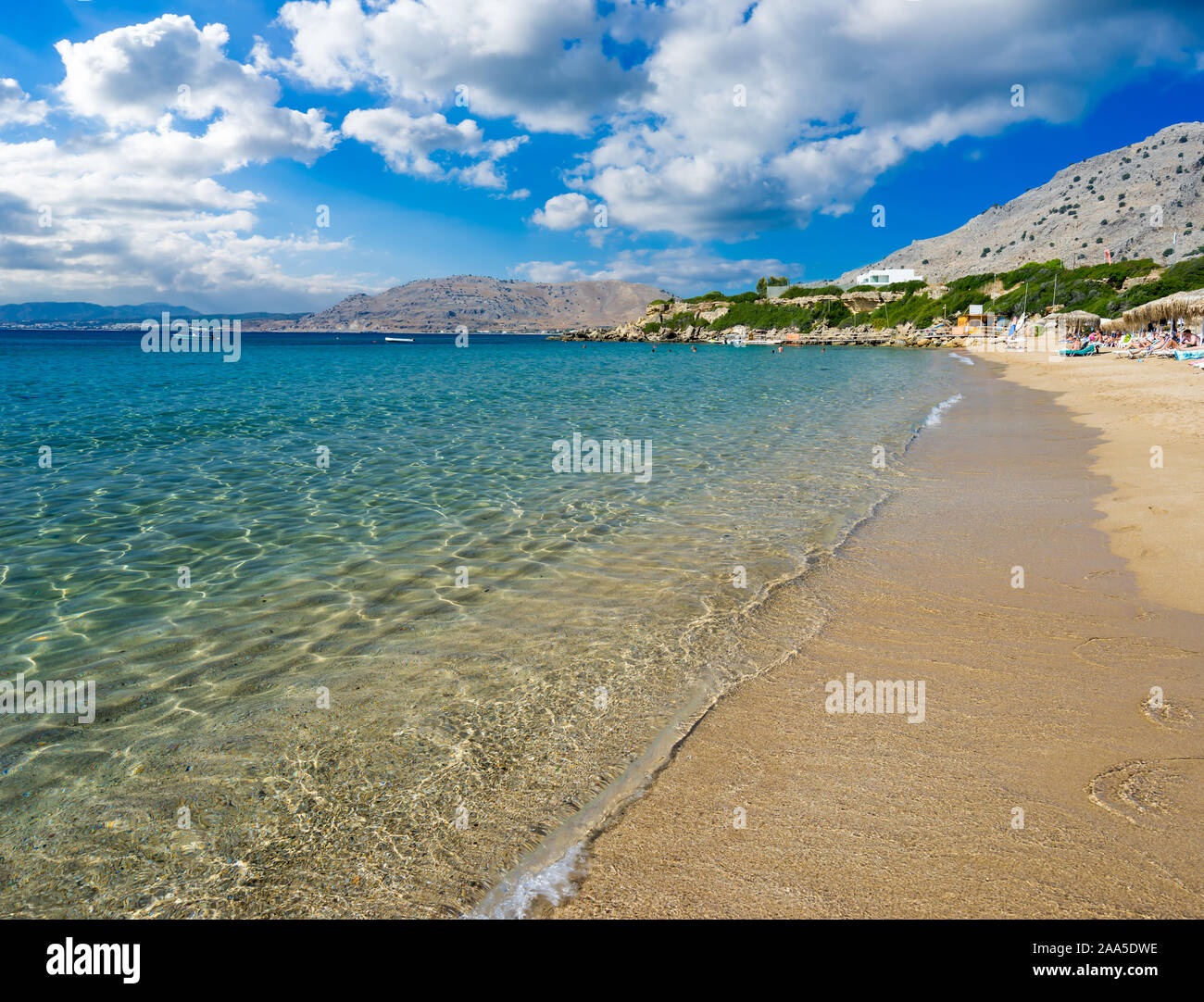 Beautiful summers day at Pefkos Beach or Pefki on the Greek Island of ...