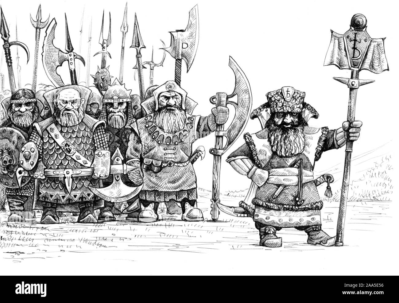 Army of war dwarfs before the battle. Fantasy drawing Stock Photo - Alamy