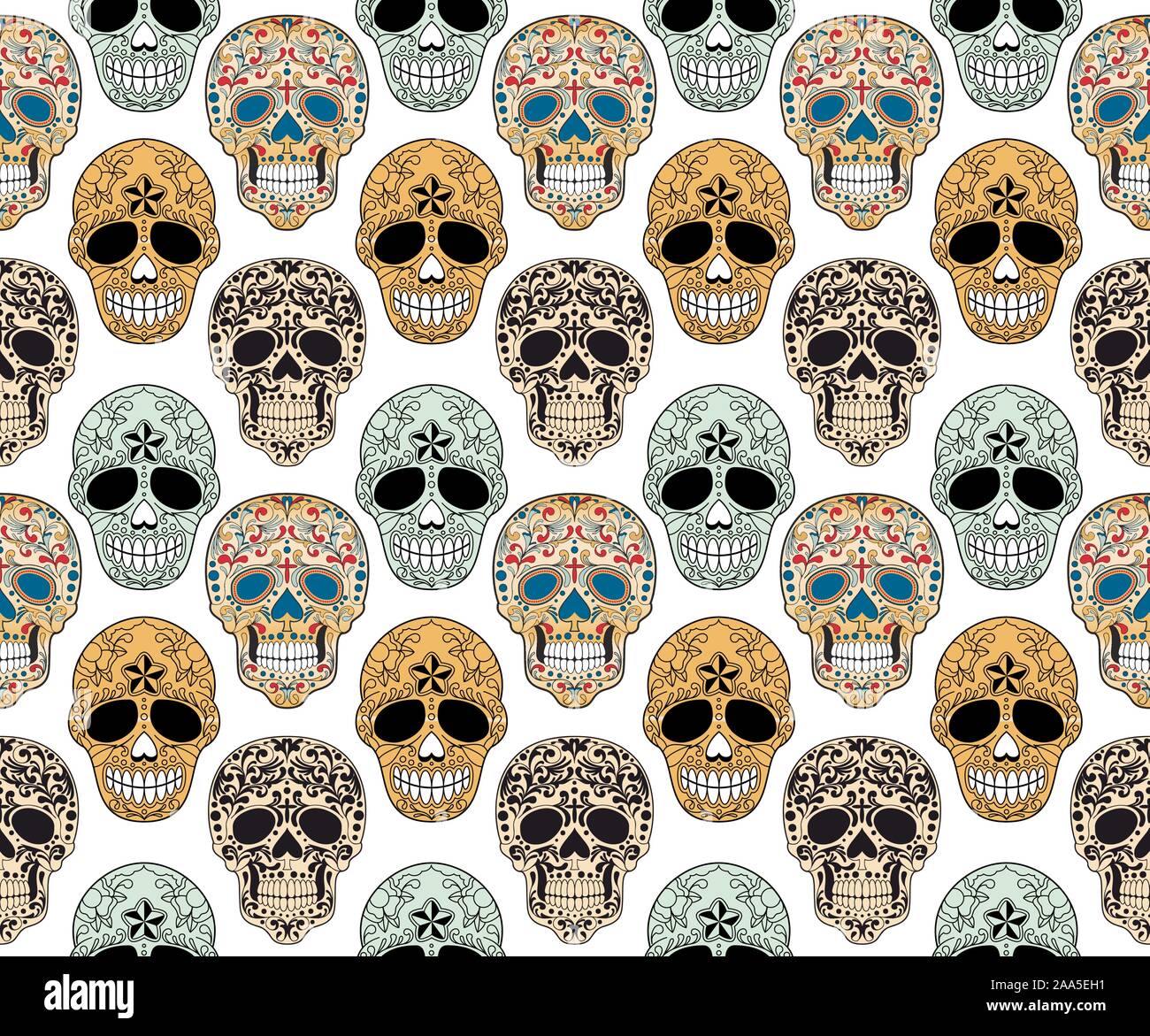 Colorful Skull with ornamental pattern.Halloween.Seamless modern ...