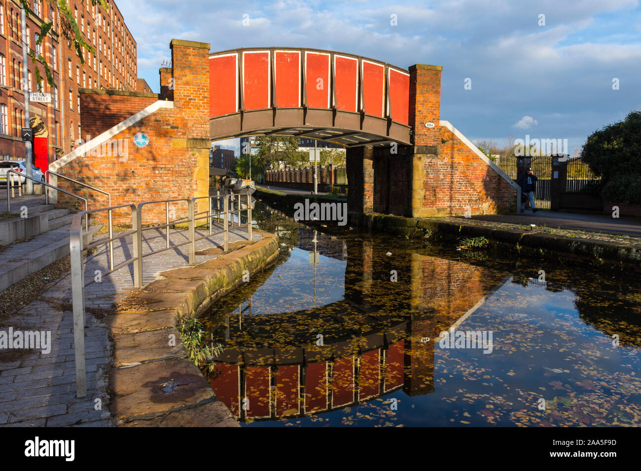 The Kitty Footbridge reflected in the Rochdale Canal, Redhill Street ...
