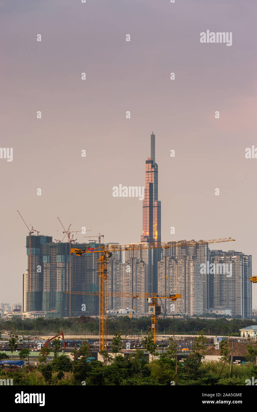 Ho Chi Minh City, Vietnam - March 12, 2019: Sunset sky over Landmark 81 ...