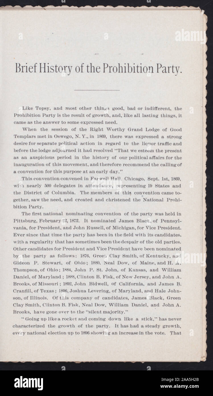 HISTORY OF THE PROHIBITION PARTY;MANY ADVERTISEMENTS;CONFERENCE PROGRAM ...