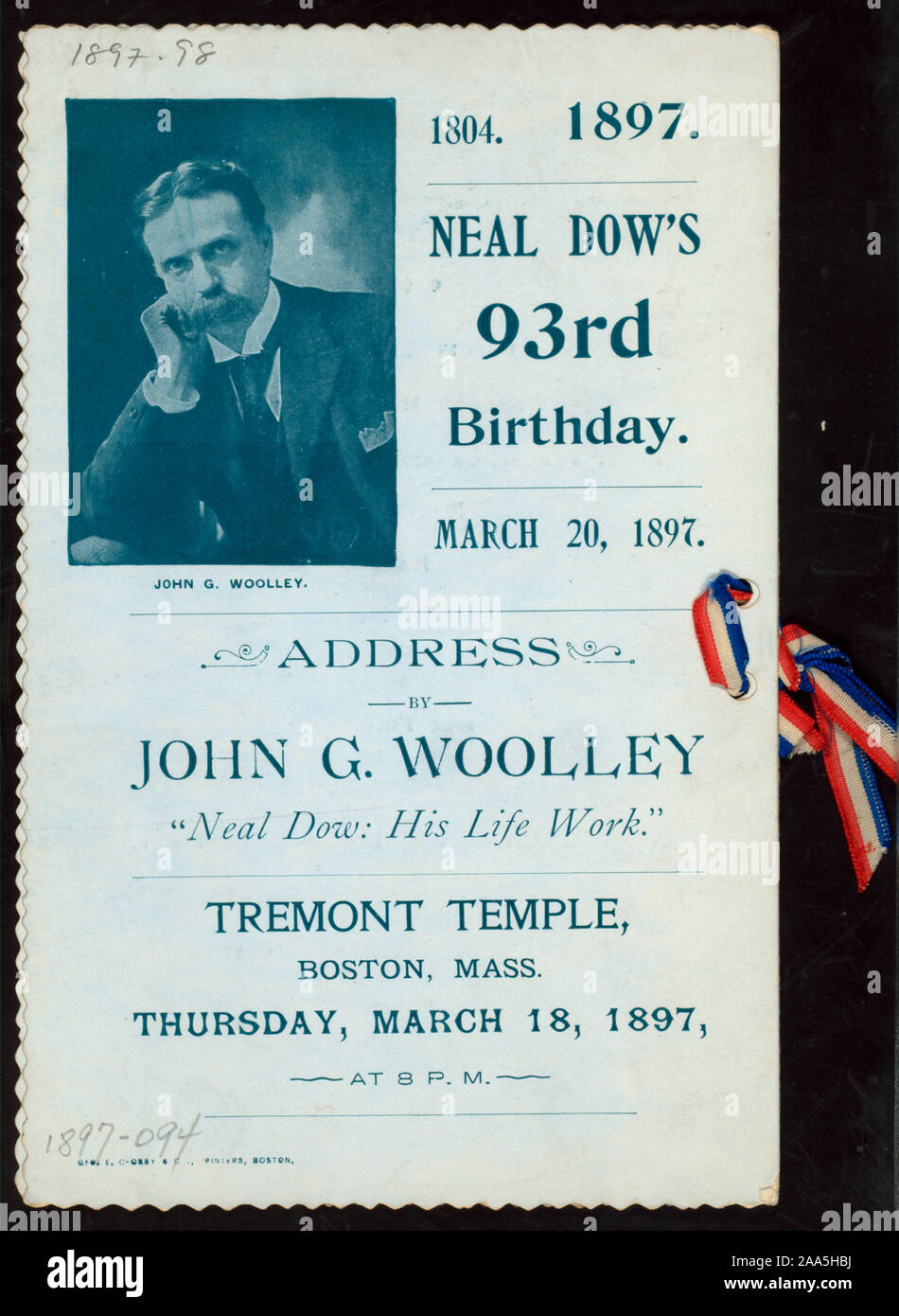 PORTRAIT OF NEAL DOW AND PORTRAIT OF SPEAKER JOHN G. WOOLLEY; BANQUET ...