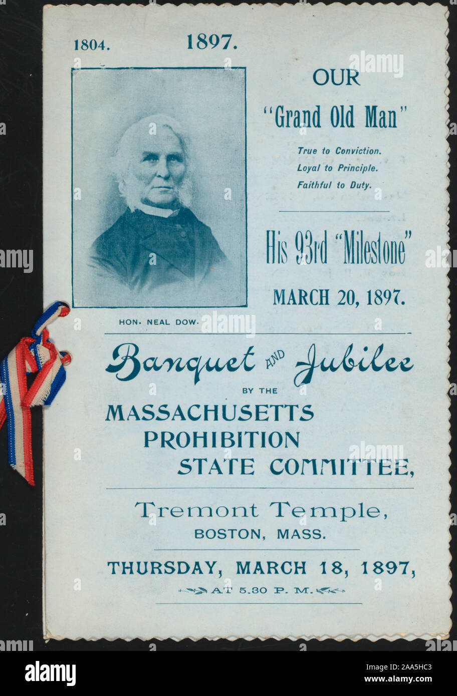 PORTRAIT OF NEAL DOW AND PORTRAIT OF SPEAKER JOHN G. WOOLLEY; BANQUET ...