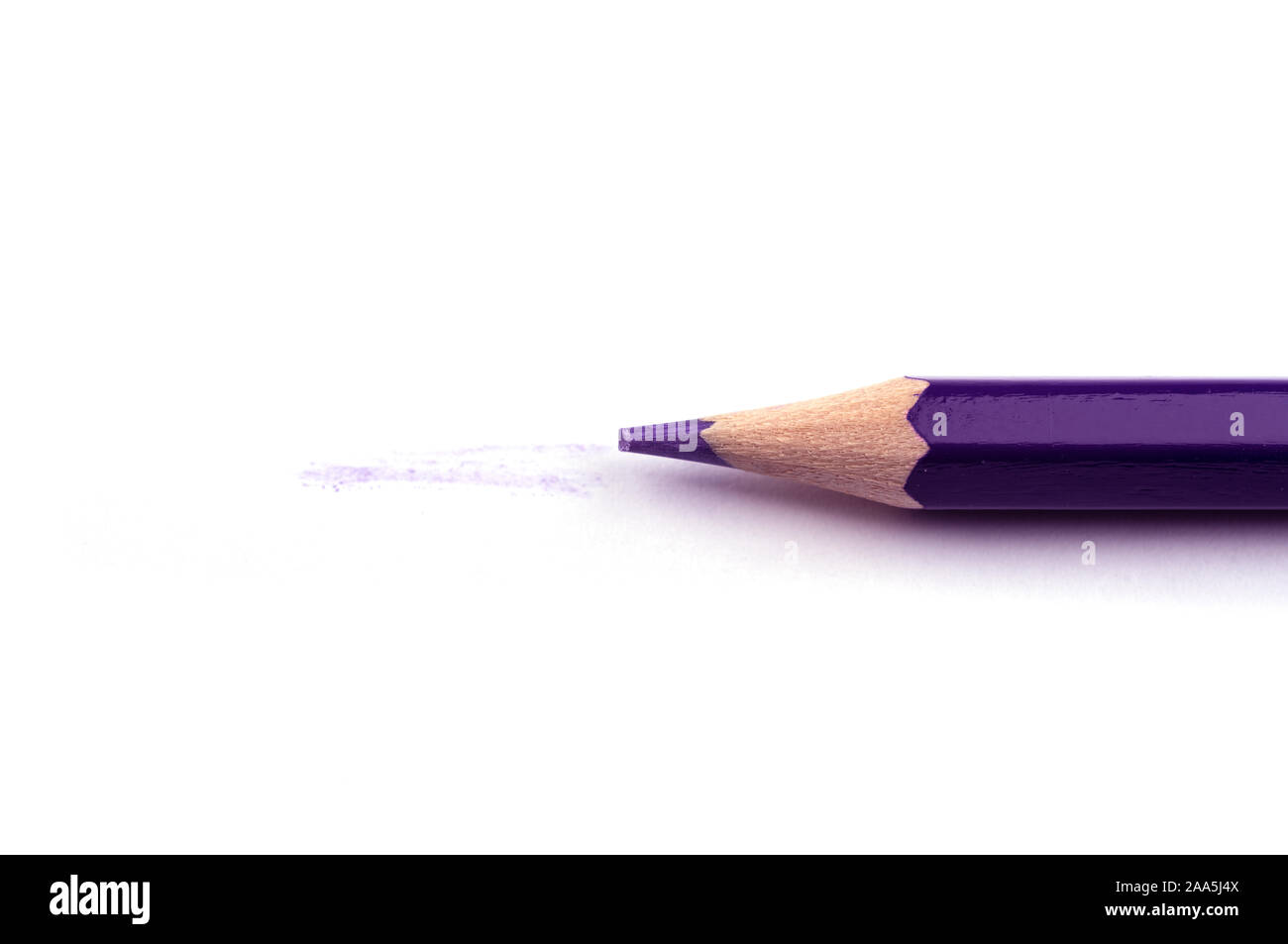 Violet pencil drawing test on white paper. Close up. Copy space Stock ...