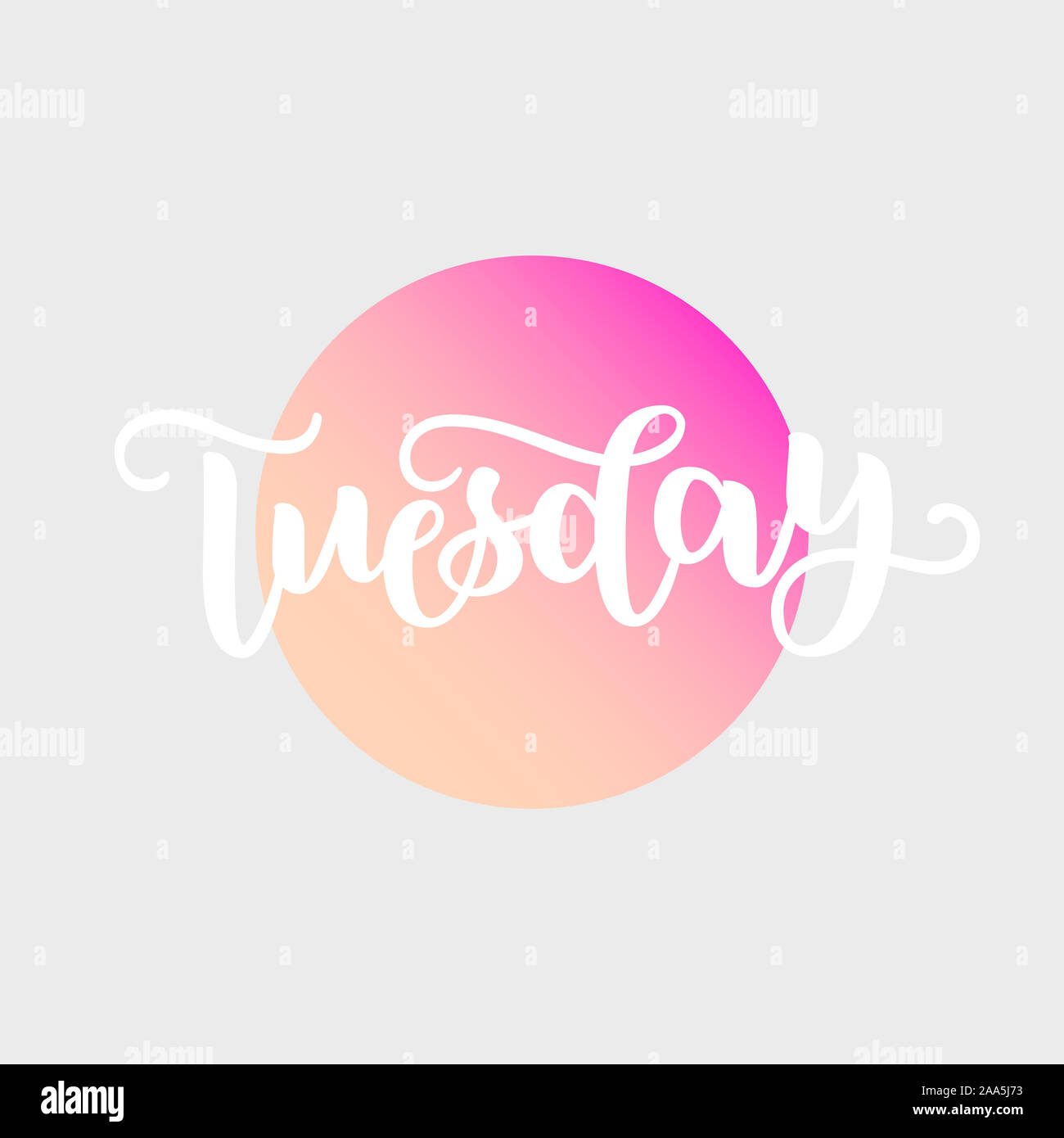 Tuesday. Handwriting font by calligraphy. illustration on colorful ...