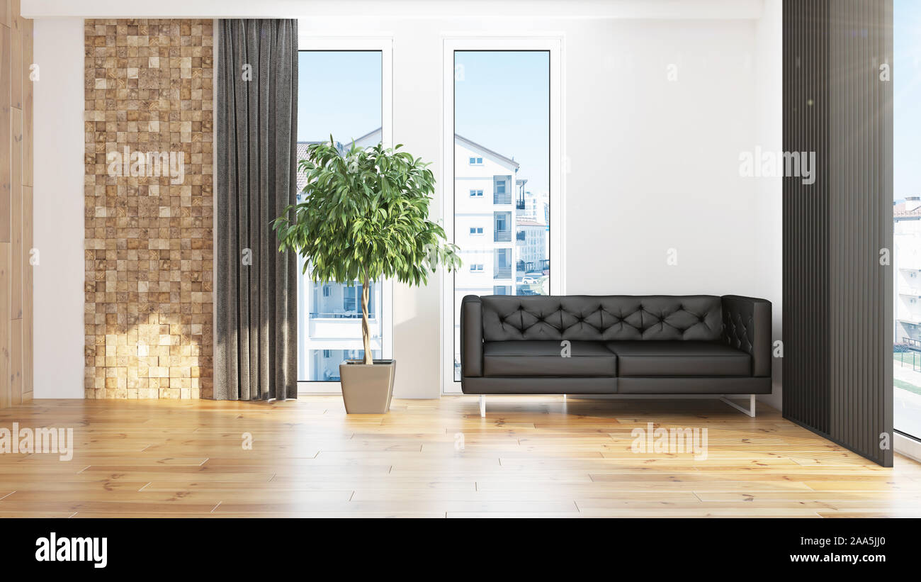 Modern design living room interior with beautiful view . 3D rendering ...