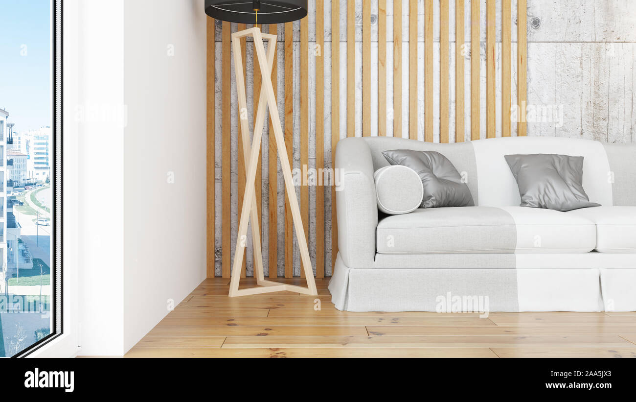 Modern design living room interior with beautiful view . 3D rendering ...