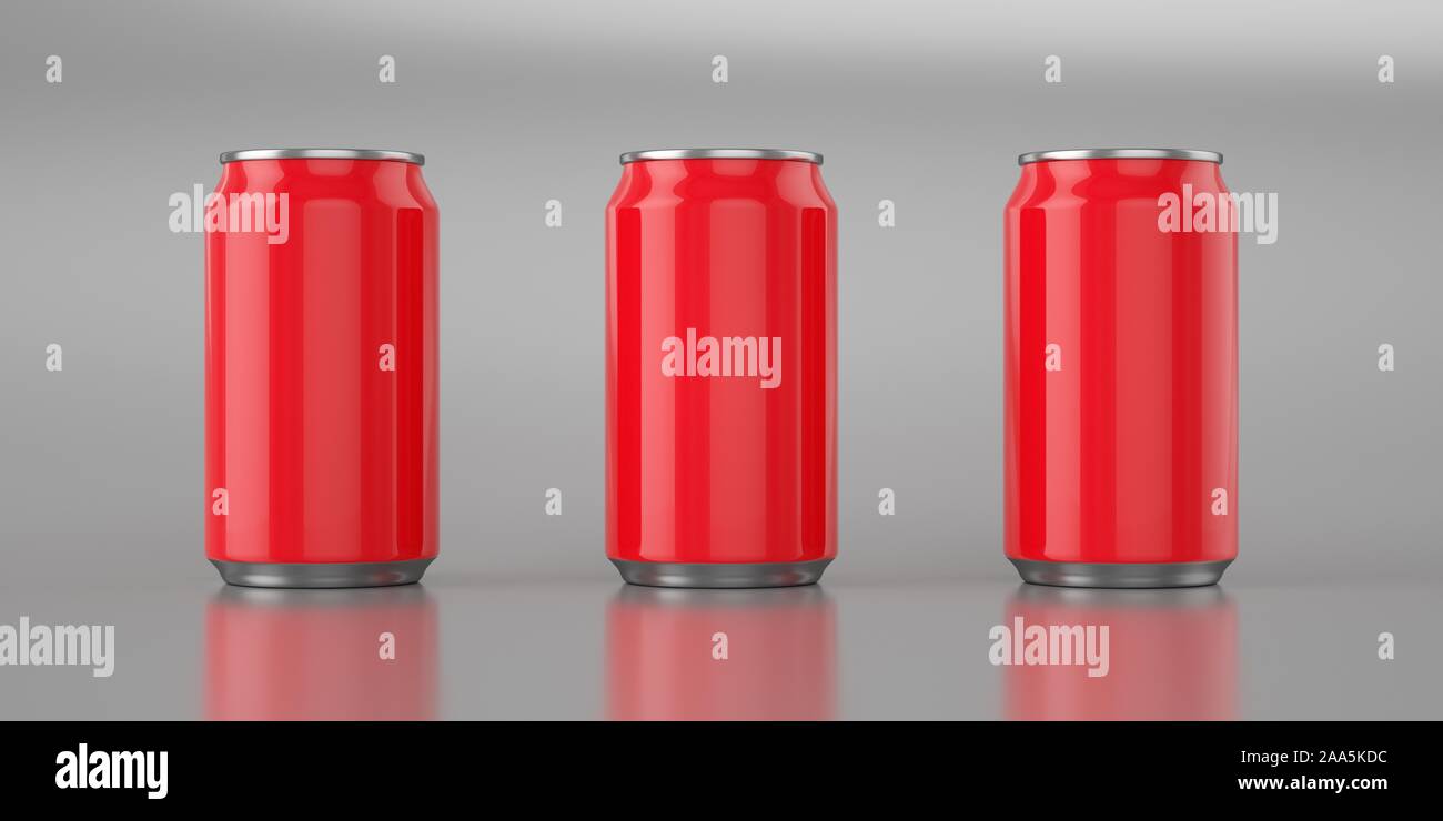 Three bright red cola cans on metal background Stock Photo - Alamy