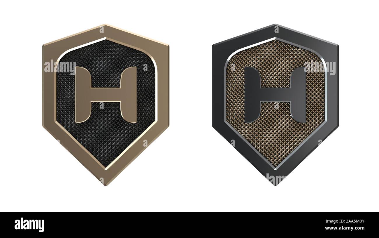 Letter H, metal shield logo with grid Stock Photo - Alamy