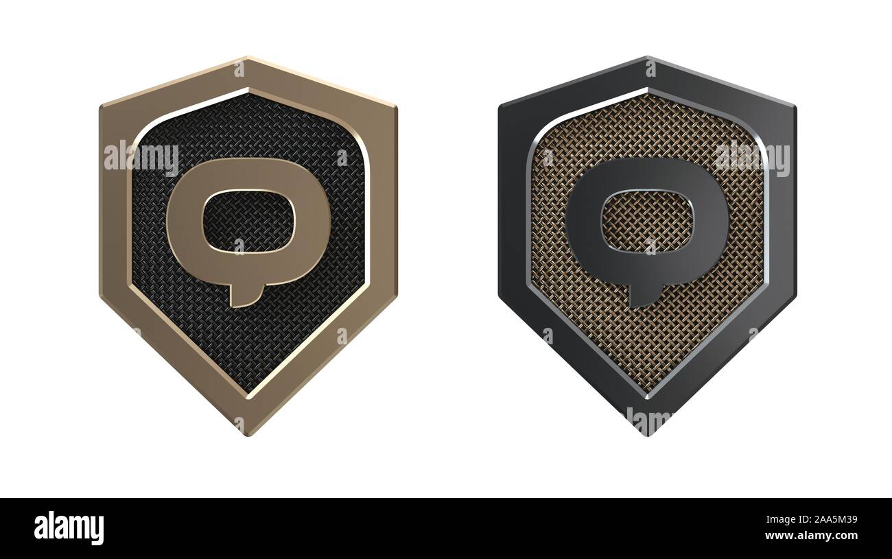 Letter Q, metal shield logo with grid Stock Photo - Alamy