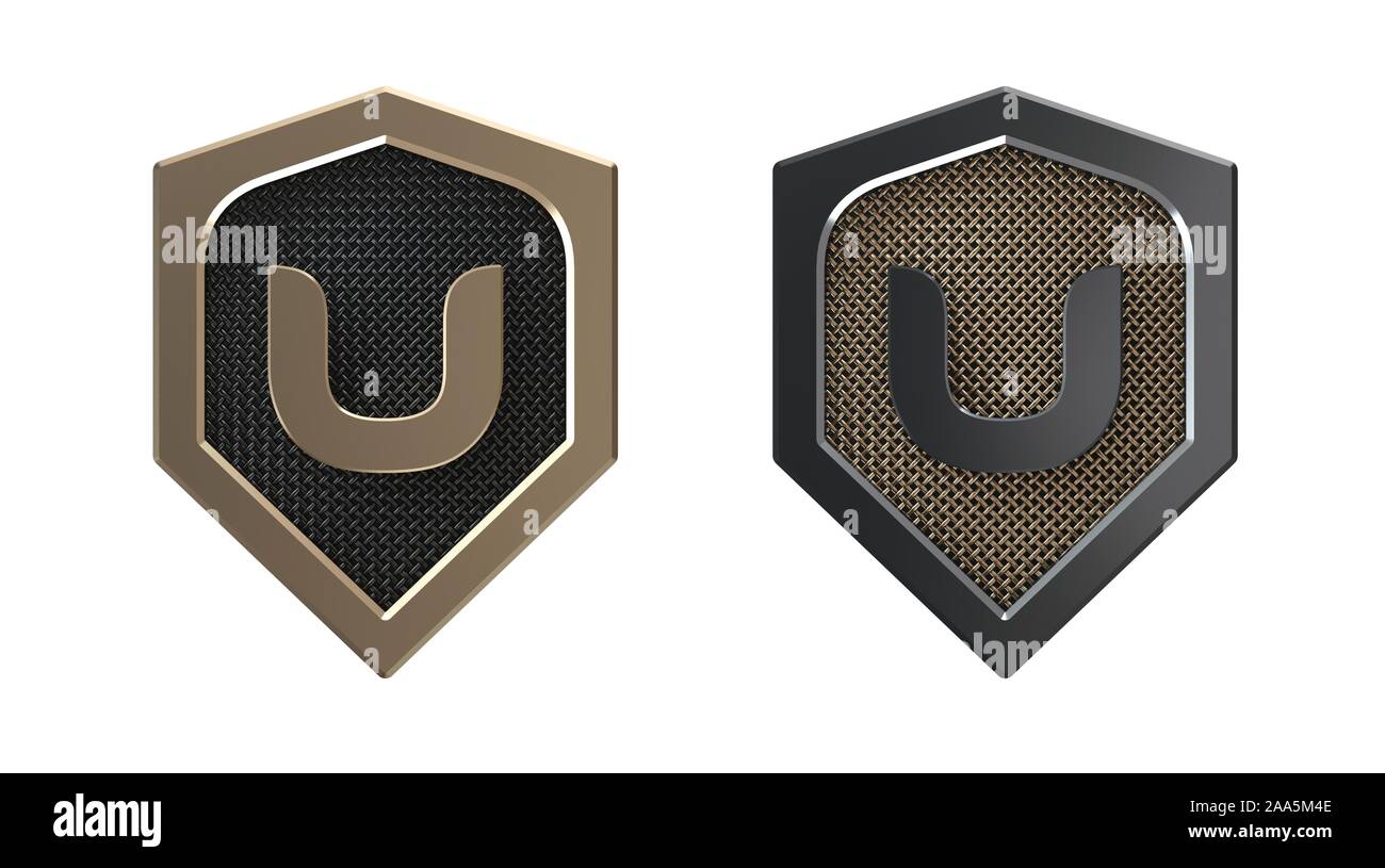Letter U, metal shield logo with grid Stock Photo - Alamy