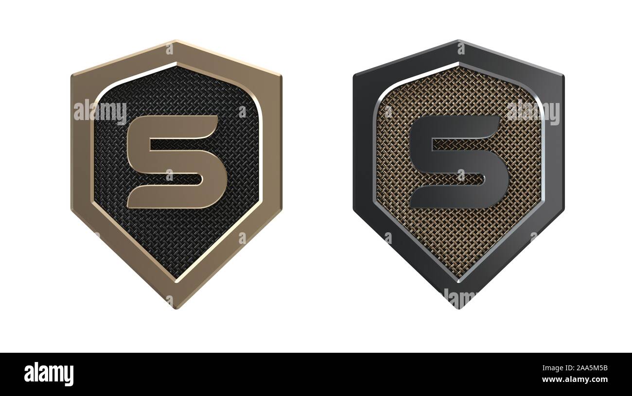 Number 5, metal shield logo with grid Stock Photo - Alamy