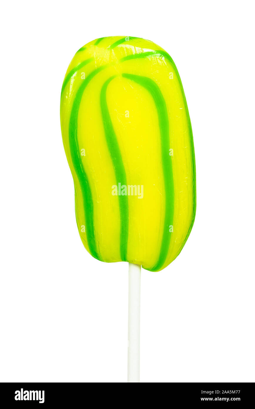 Yellow-green lollipop isolated on white background with clipping path ...