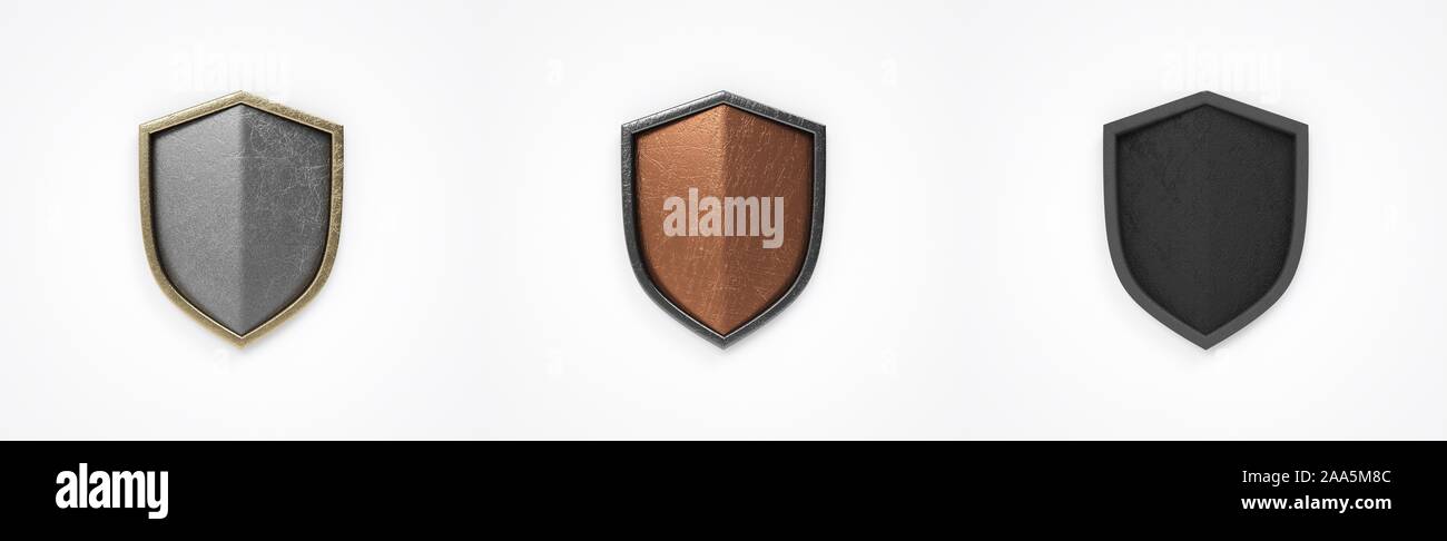 Heraldic shield pack of metal, empty shield Stock Photo - Alamy