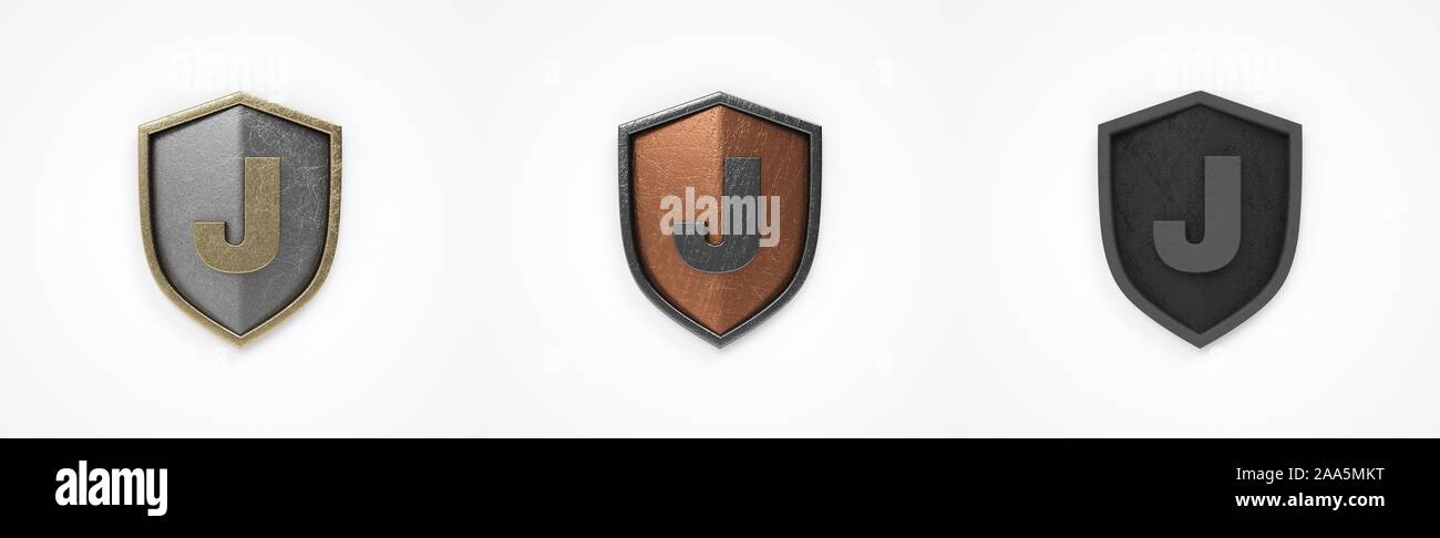 Heraldic shield metal pack, complete alphabet. Letter J Stock Photo - Alamy