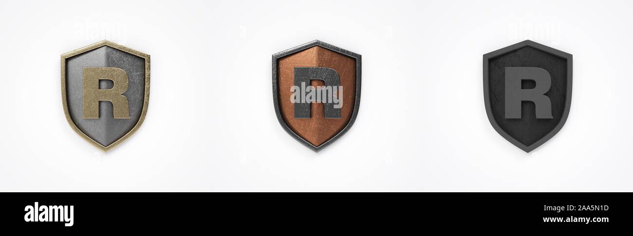 Heraldic shield metal pack, complete alphabet. Letter R Stock Photo - Alamy
