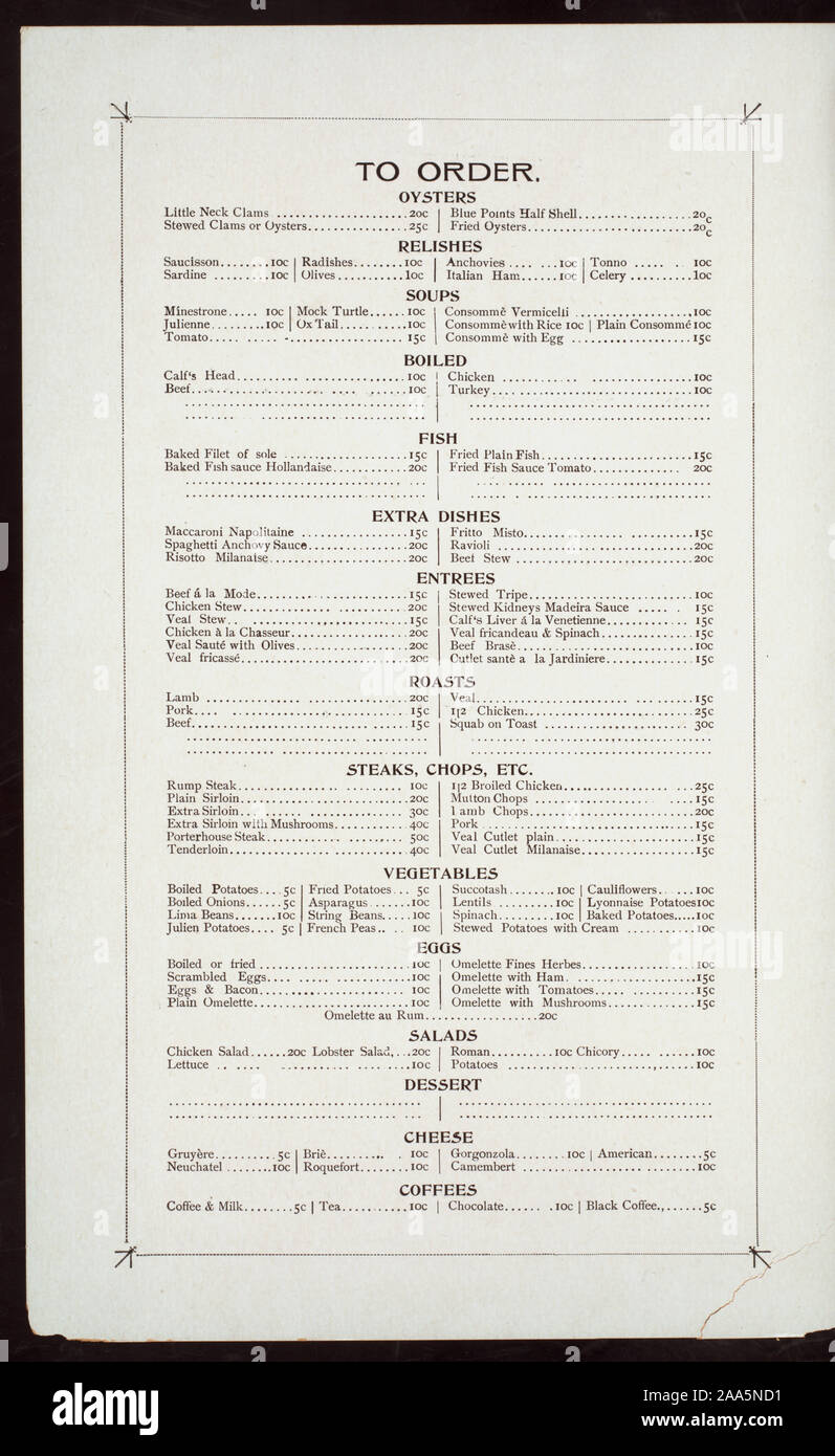 Italian menu a la carte hi-res stock photography and images - Alamy