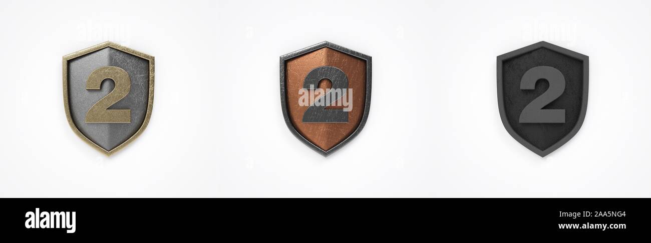 Heraldic metal shield pack, complete numbers. Number 2 Stock Photo - Alamy