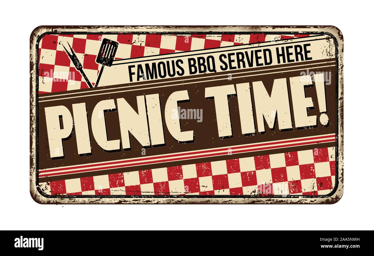Picnic time vintage rusty metal sign on a white background, vector ...