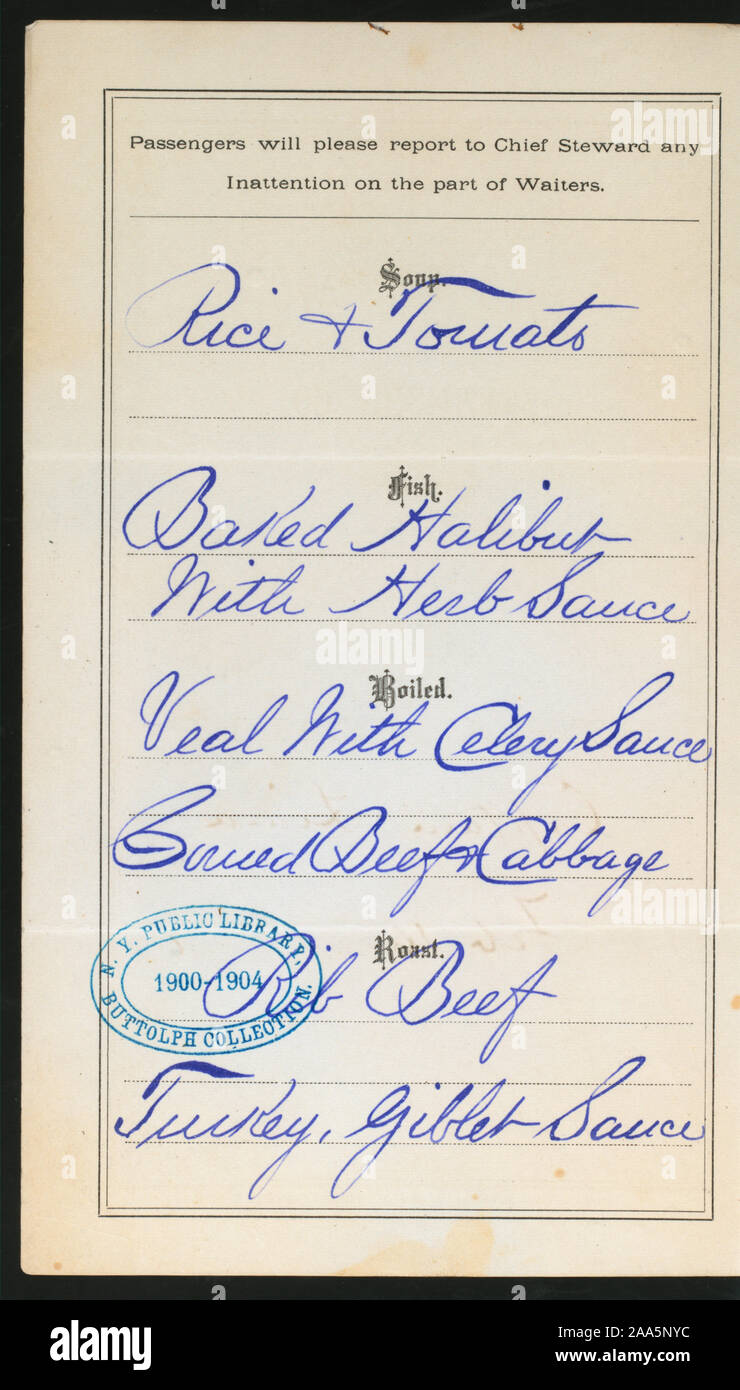 DECORATIVE BORDER; MENU IS HANDWRITTEN; INCLUDES NAME OF CAPTAIN AND ...