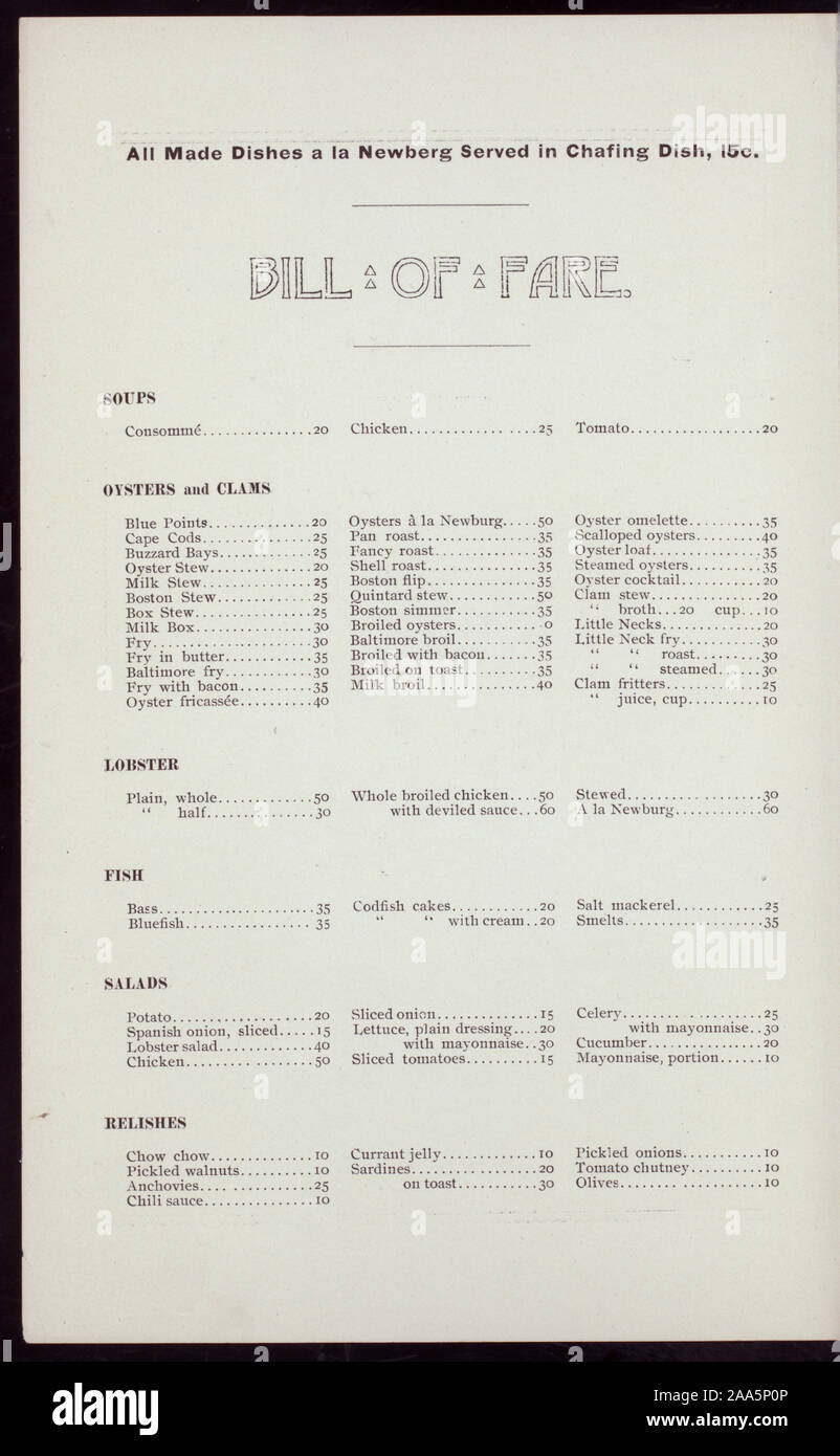 BILL OF FARE [held by] SAGAMORE HOTEL RESTAURANT AND CAFE [at ...