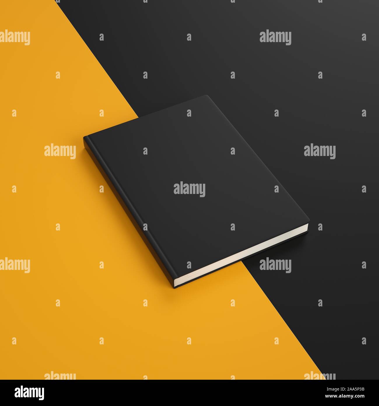 Mockup empty cover of black book on two colors orange and black ...
