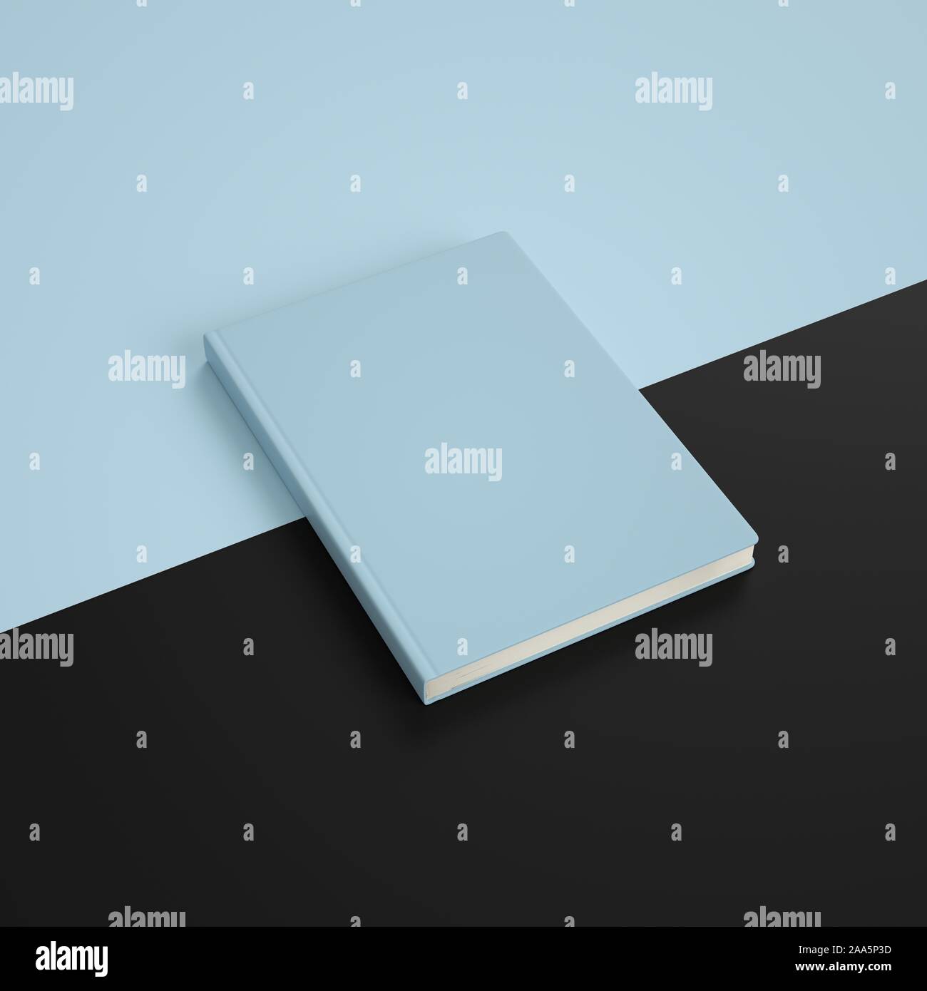 Mockup empty cover of blue book on two blue and black colors background ...